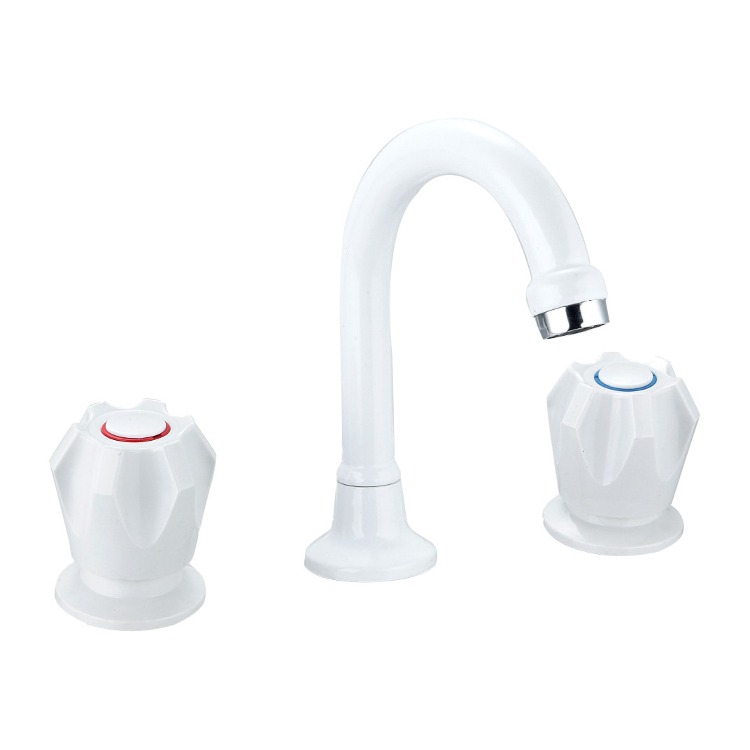 White Six Point Style Basin Set Goose Neck - Shaw & Mason