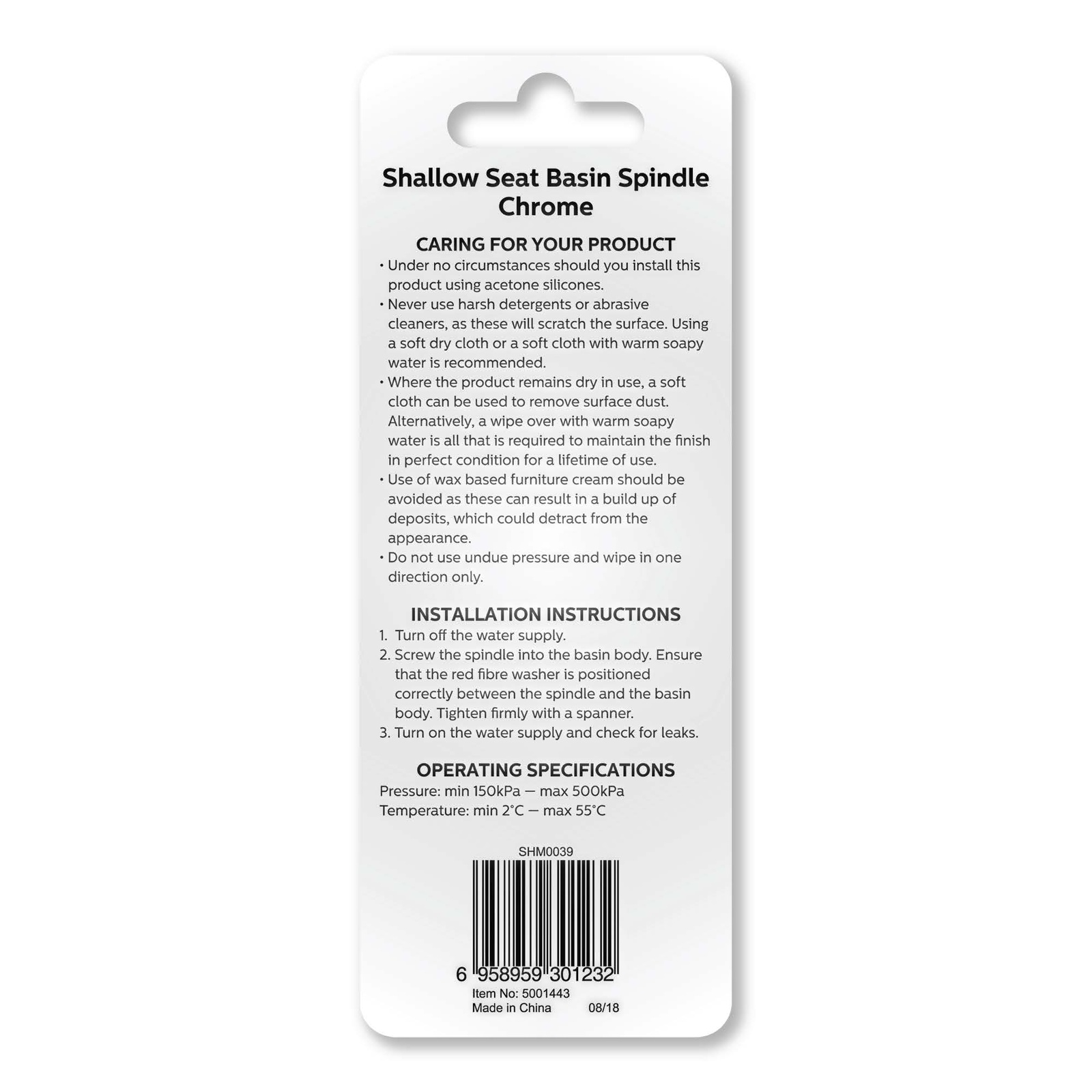 Chrome Plated Shallow Seat Basin Spindle - Shaw & Mason